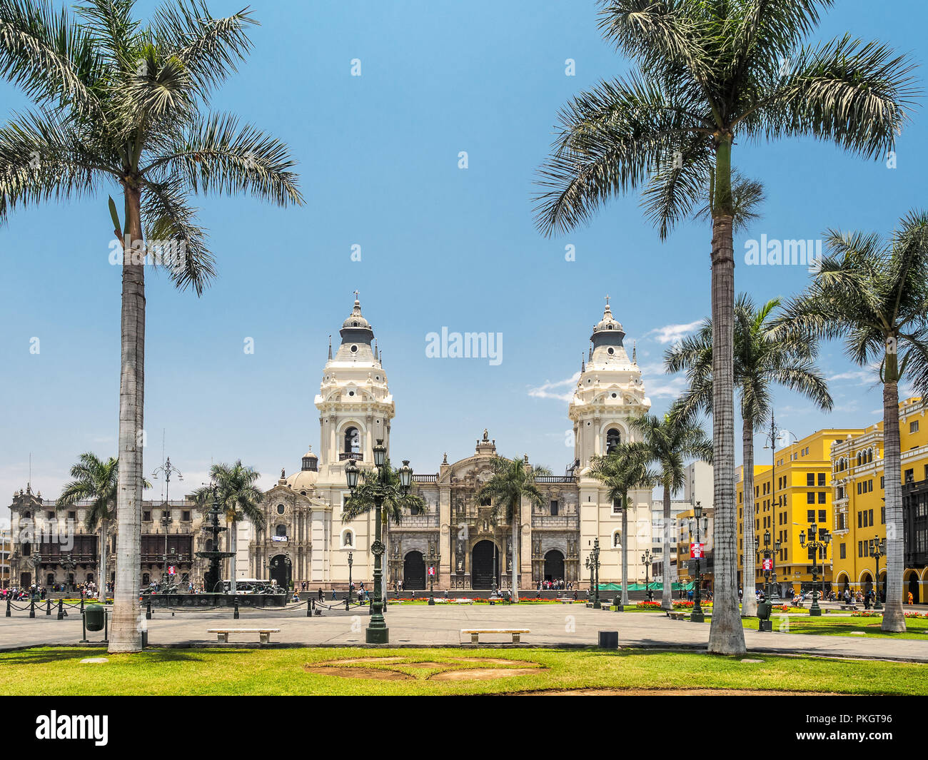 Catedral de Lima and Plaza de Armas, the landmark of Peru Stock Photo ...