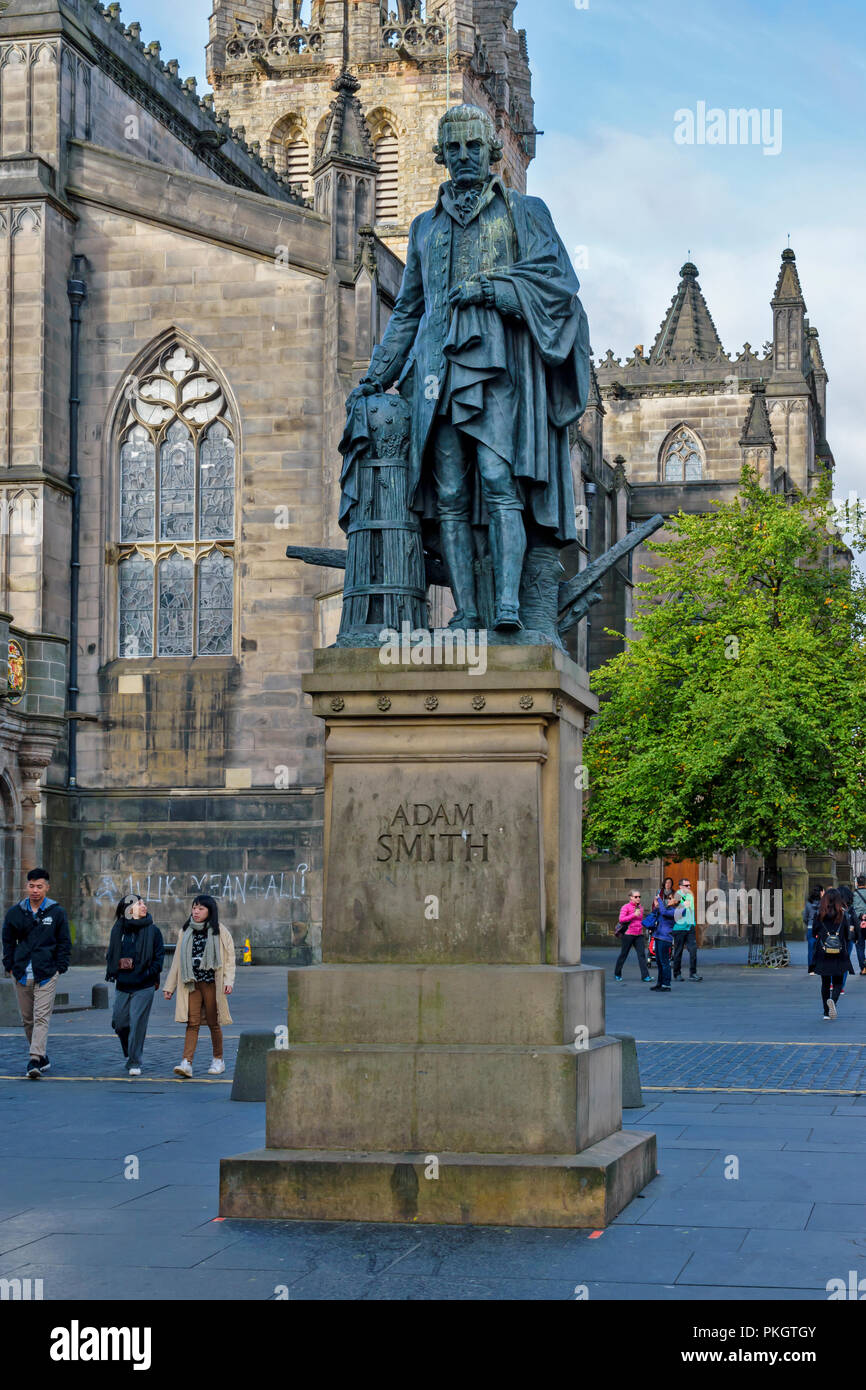 EDINBURGH SCOTLAND THE STATUE OF ADAM SMITH OUTSIDE ST GILES CATHEDRAL ...