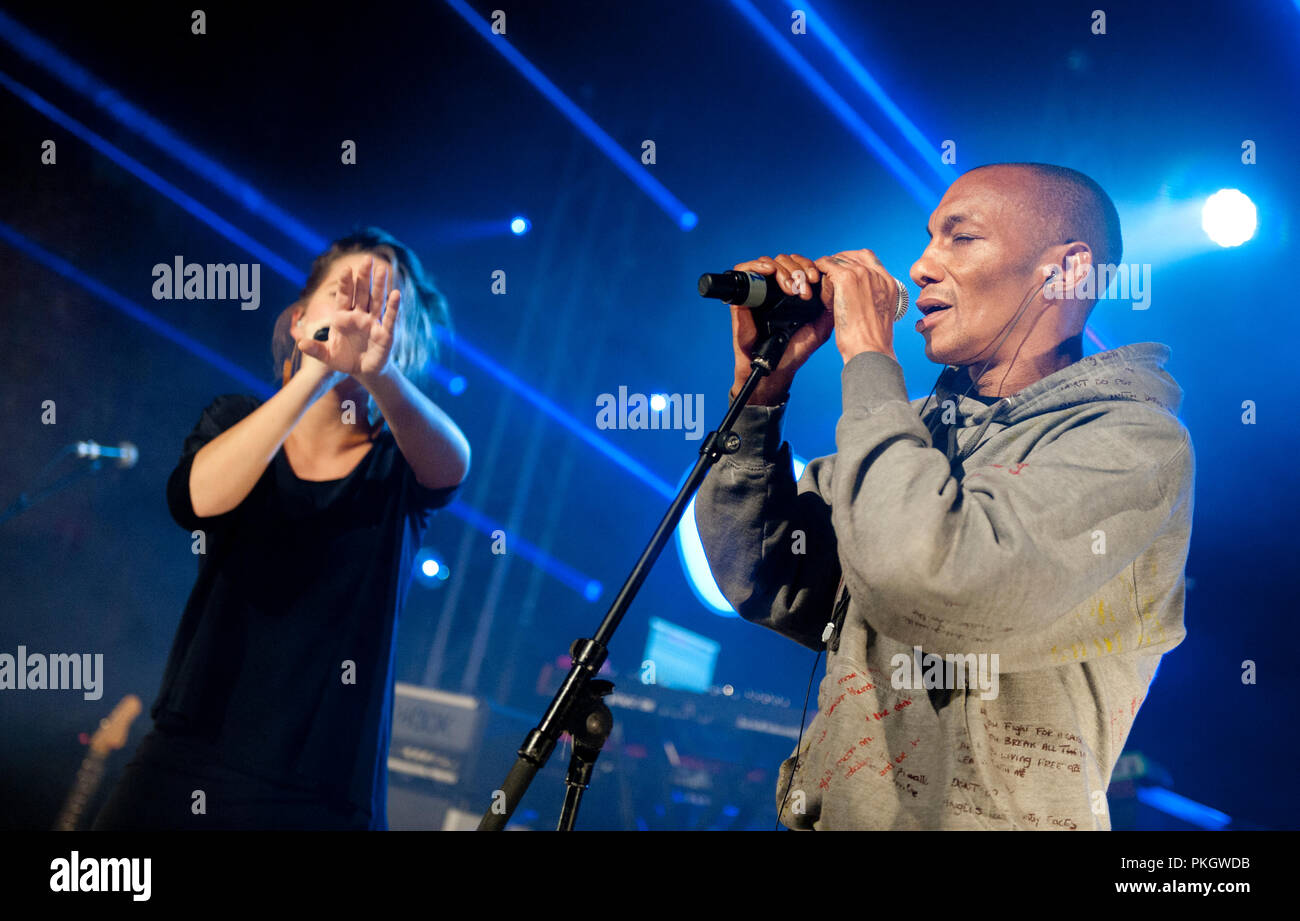 English producer and vocalist Tricky performing with Belgian singer ...