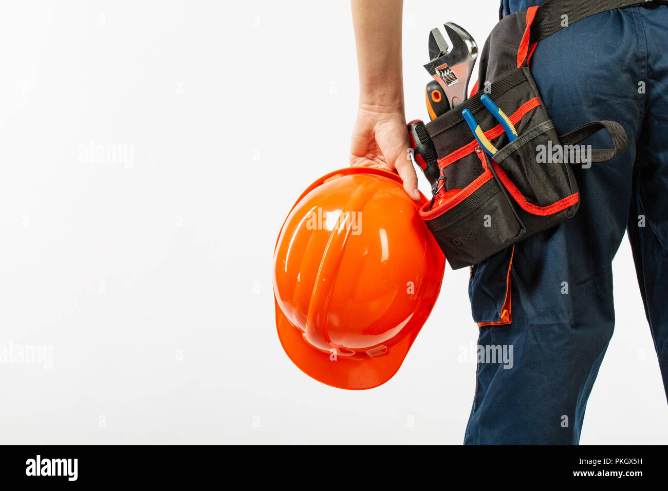 Construction belt on a man with diary notebook a pen tool belt builder ...