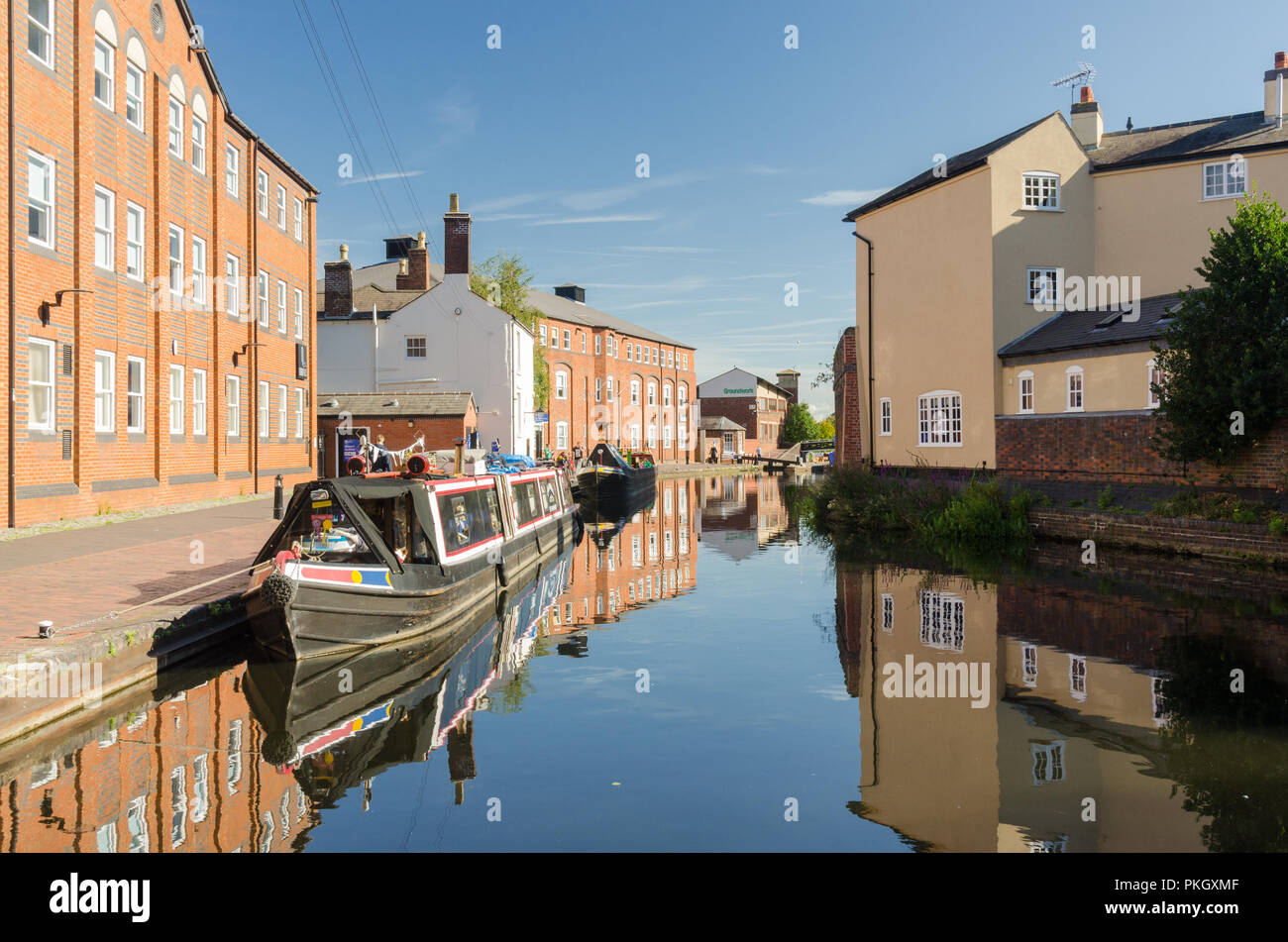 Narrow boat moored on the canal at Cambrian Wharf in the centre of ...