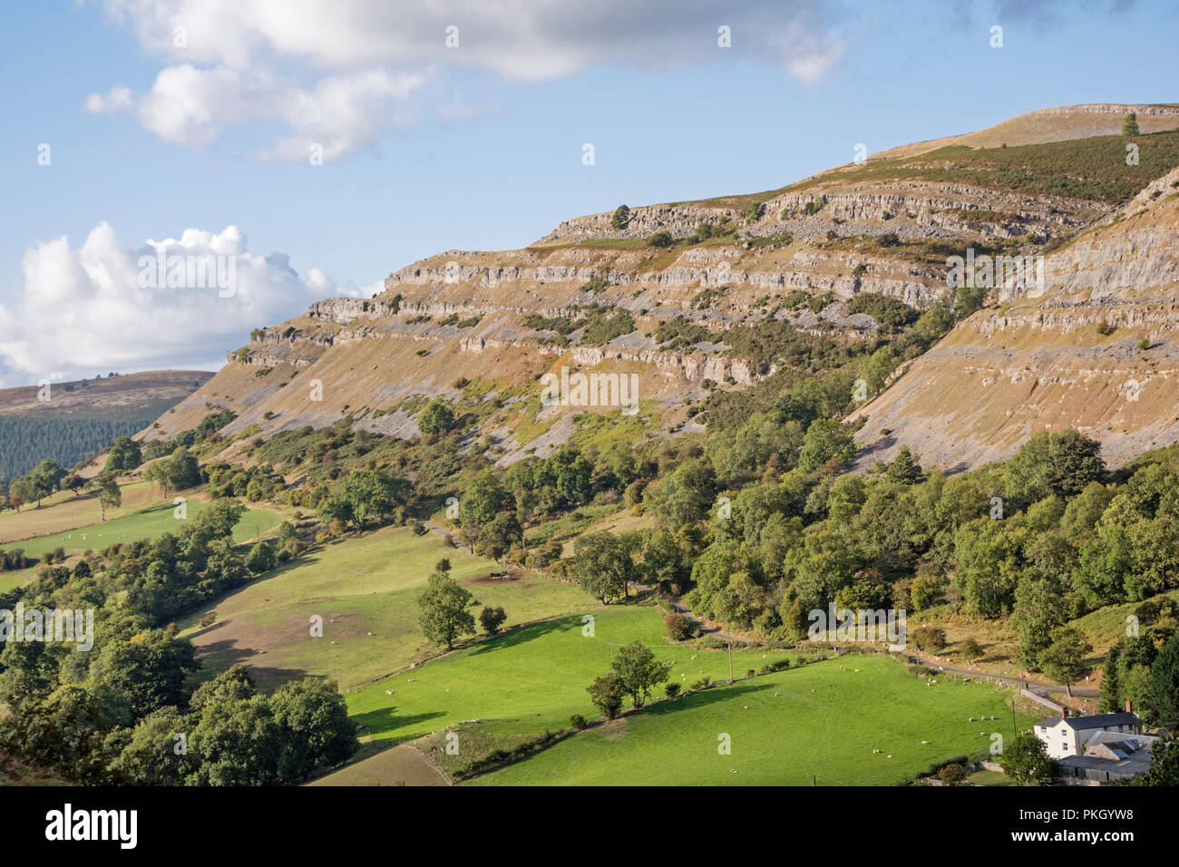 The limestone cliffs of Eglwyseg Escarpment above the Vale of ...
