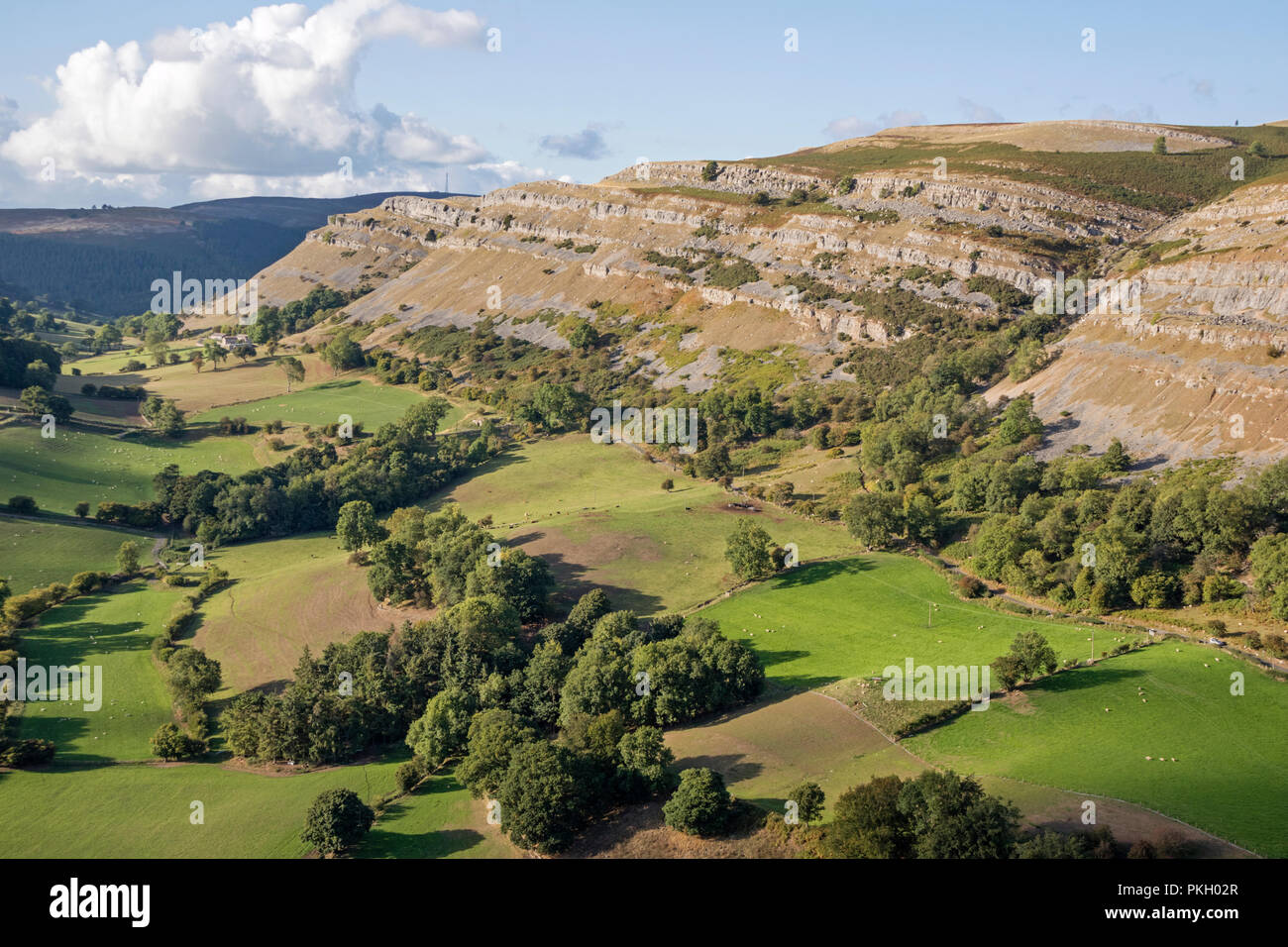 The limestone cliffs of Eglwyseg Escarpment above the Vale of ...