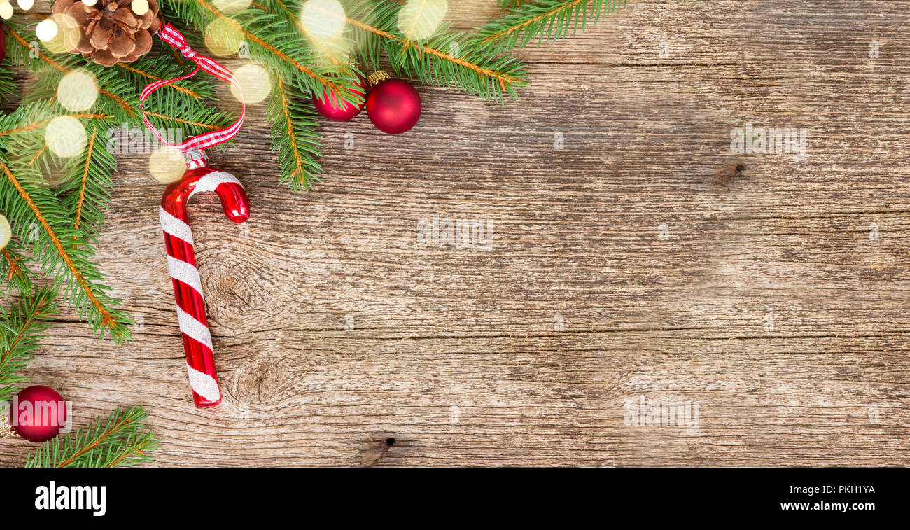 Christmas flat lay styled scene with evergreen tree twigs banner with ...