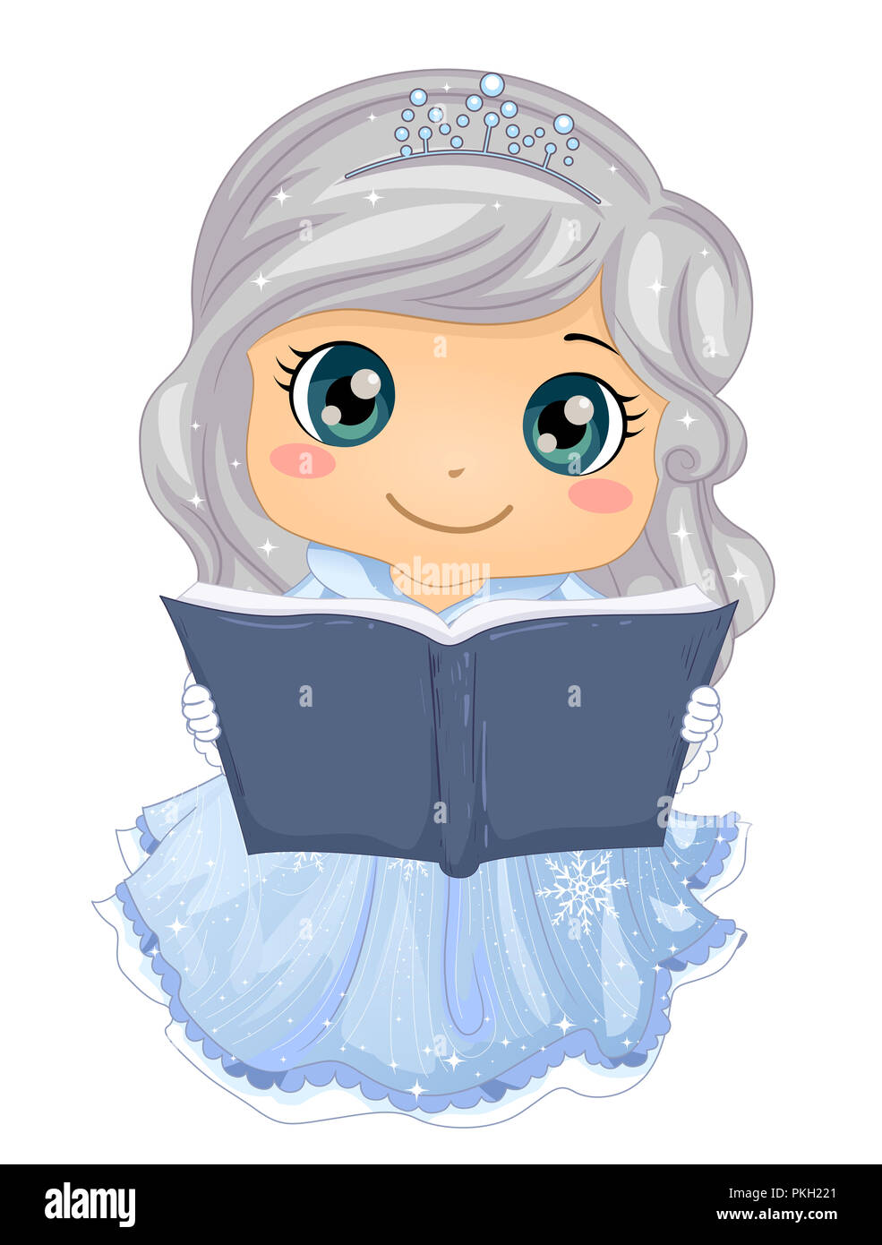Illustration of a Kid Girl Ice Princess Wearing Gown and Crown Reading ...