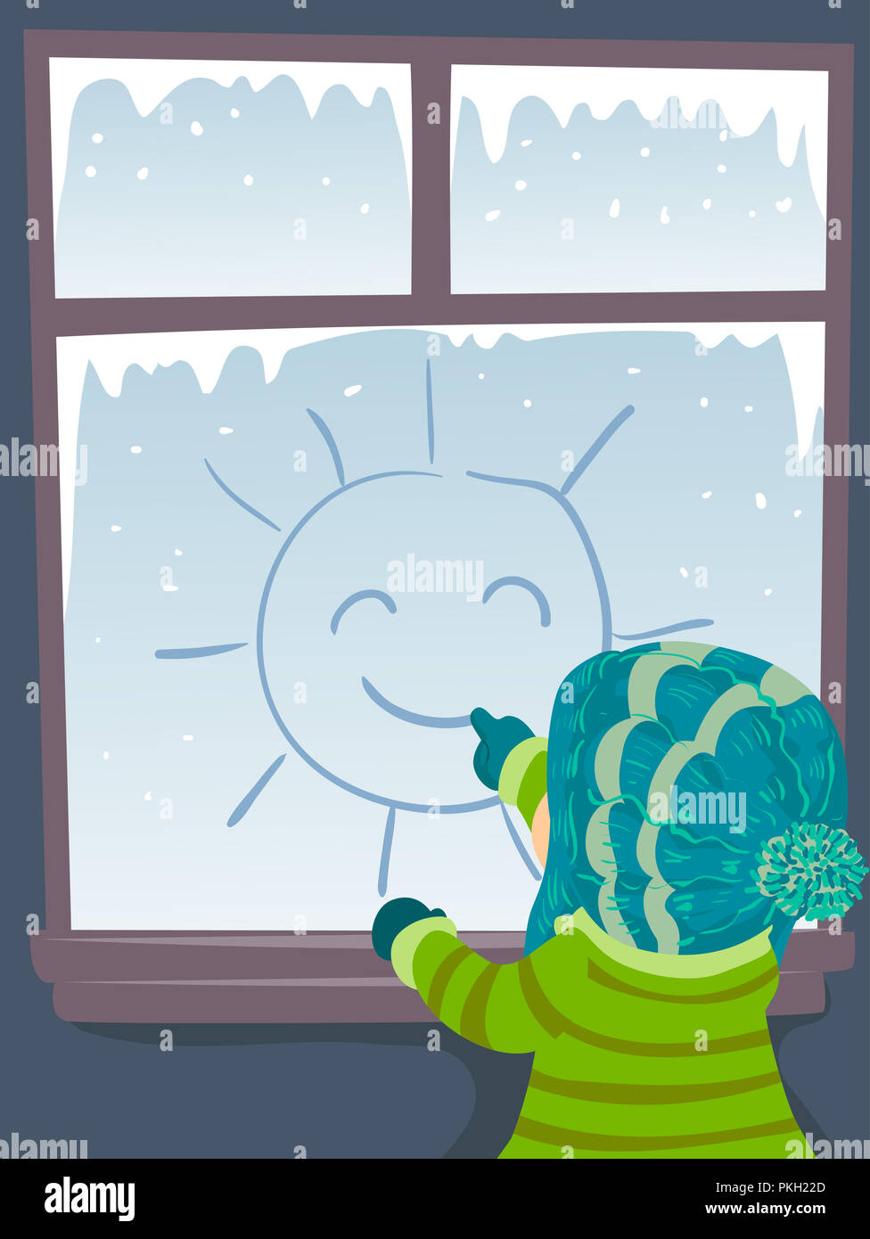 Illustration of a Kid Drawing a Sun Smiling on the Window During the ...