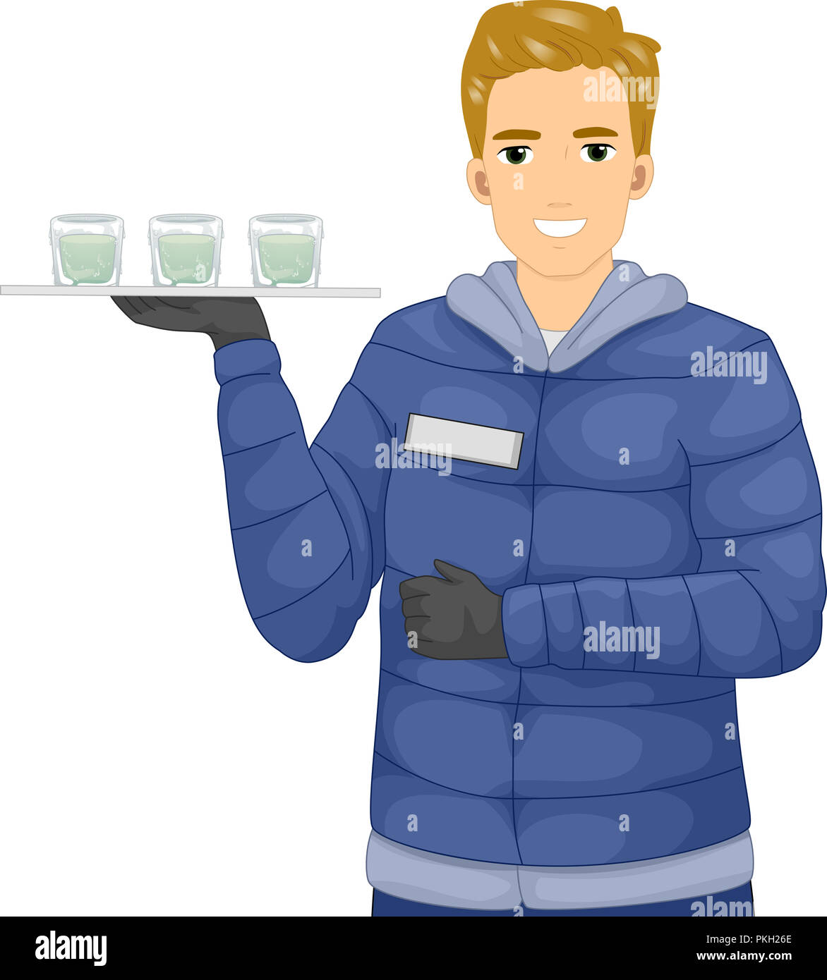 Illustration of a Waiter Wearing Winter Clothes Serving Drinks in an ...