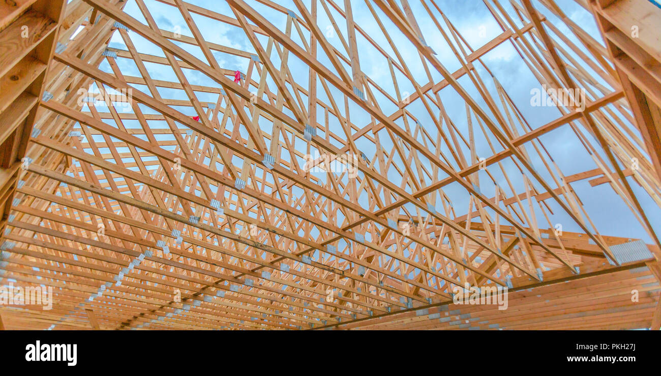 Close up wide angle roof beams wood Stock Photo - Alamy
