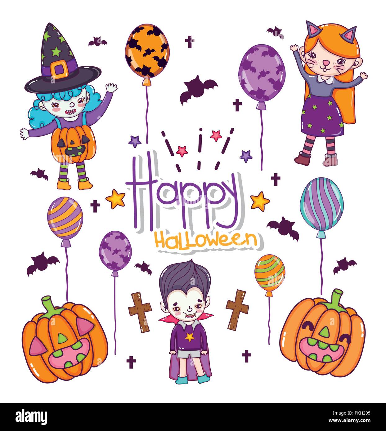 Set of halloween cartoons collection vector illustration graphic design ...