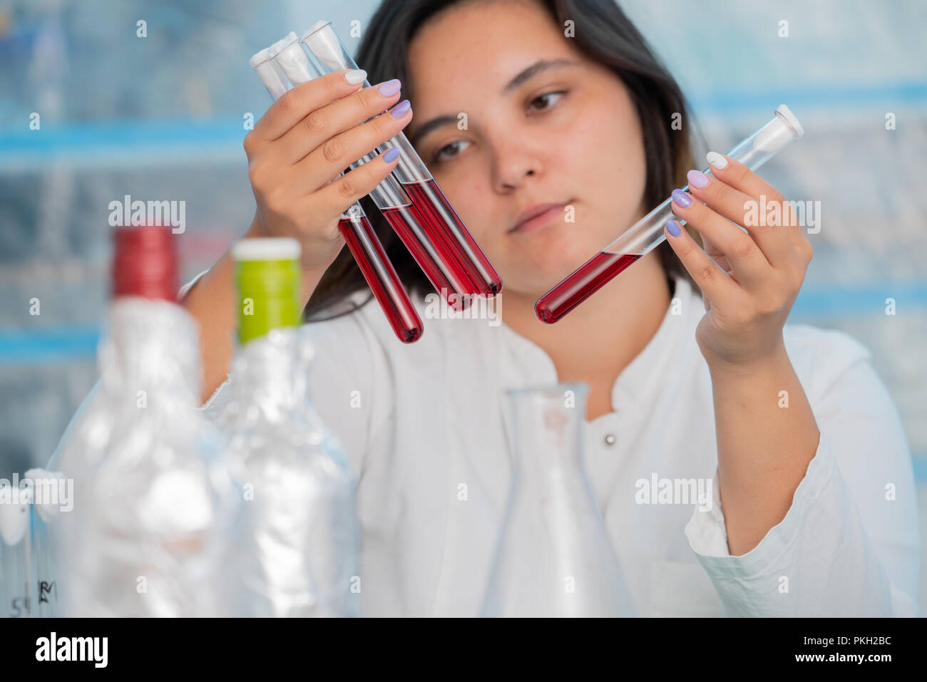 bottle of wine in the quality control laboratory Stock Photo - Alamy