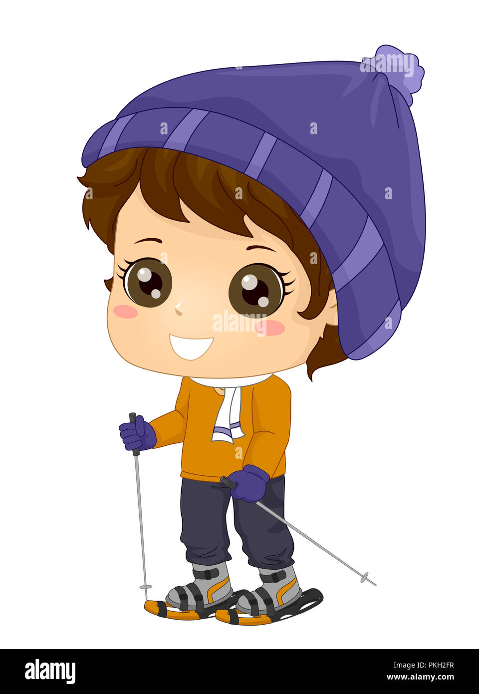 Illustration of a Kid Boy Snowshoeing Wearing a Snow Shoe and Holding ...