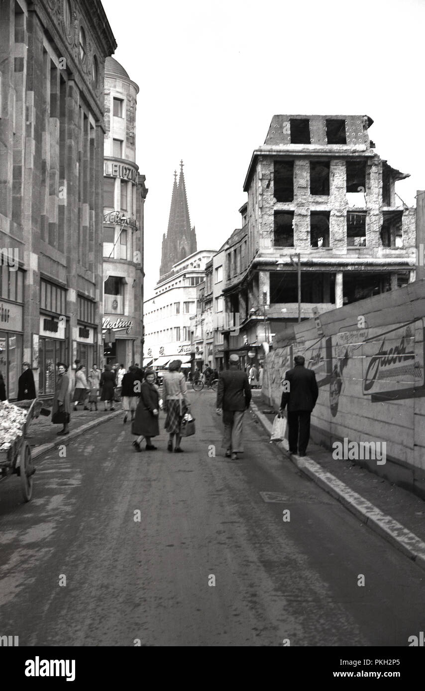 1950s, historical, Koln, Germany, people walking along a street in the ...