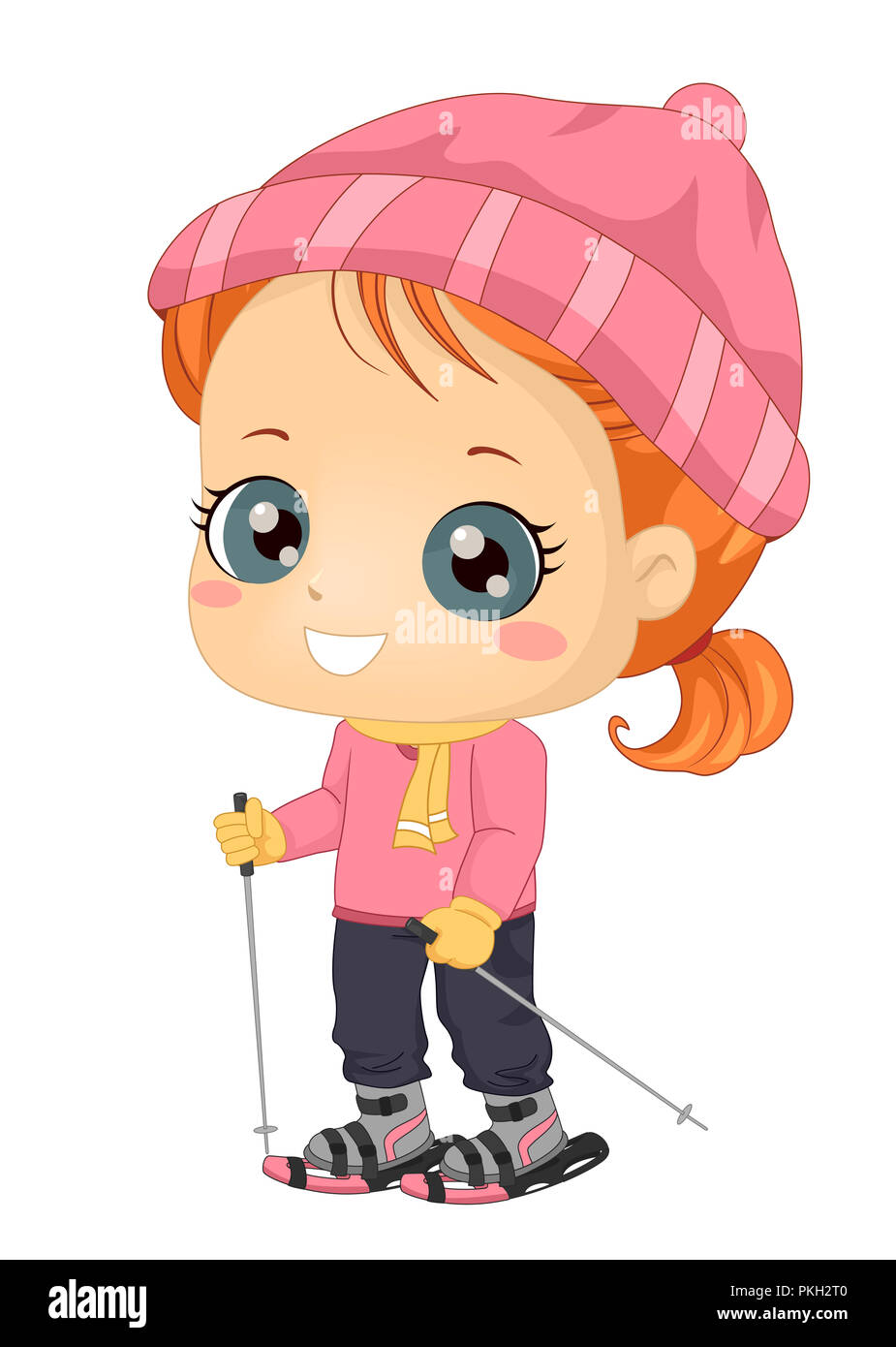 Illustration of a Kid Girl Wearing Snowshoe and Holding Poles ...