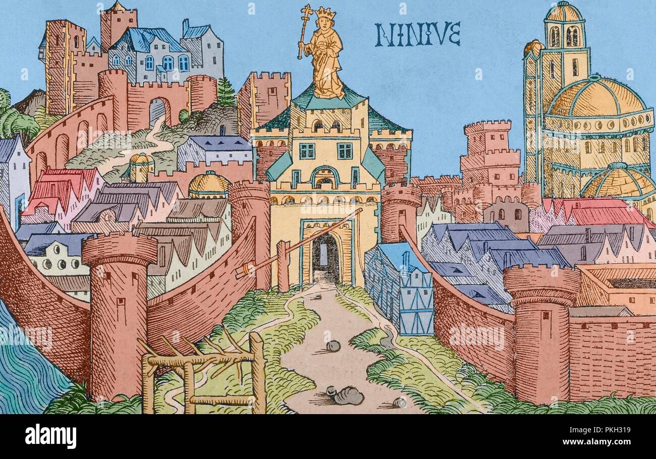 Ciudad de Nínive, antigua capital de Asiria. Grabado. Liber chronicarum ...