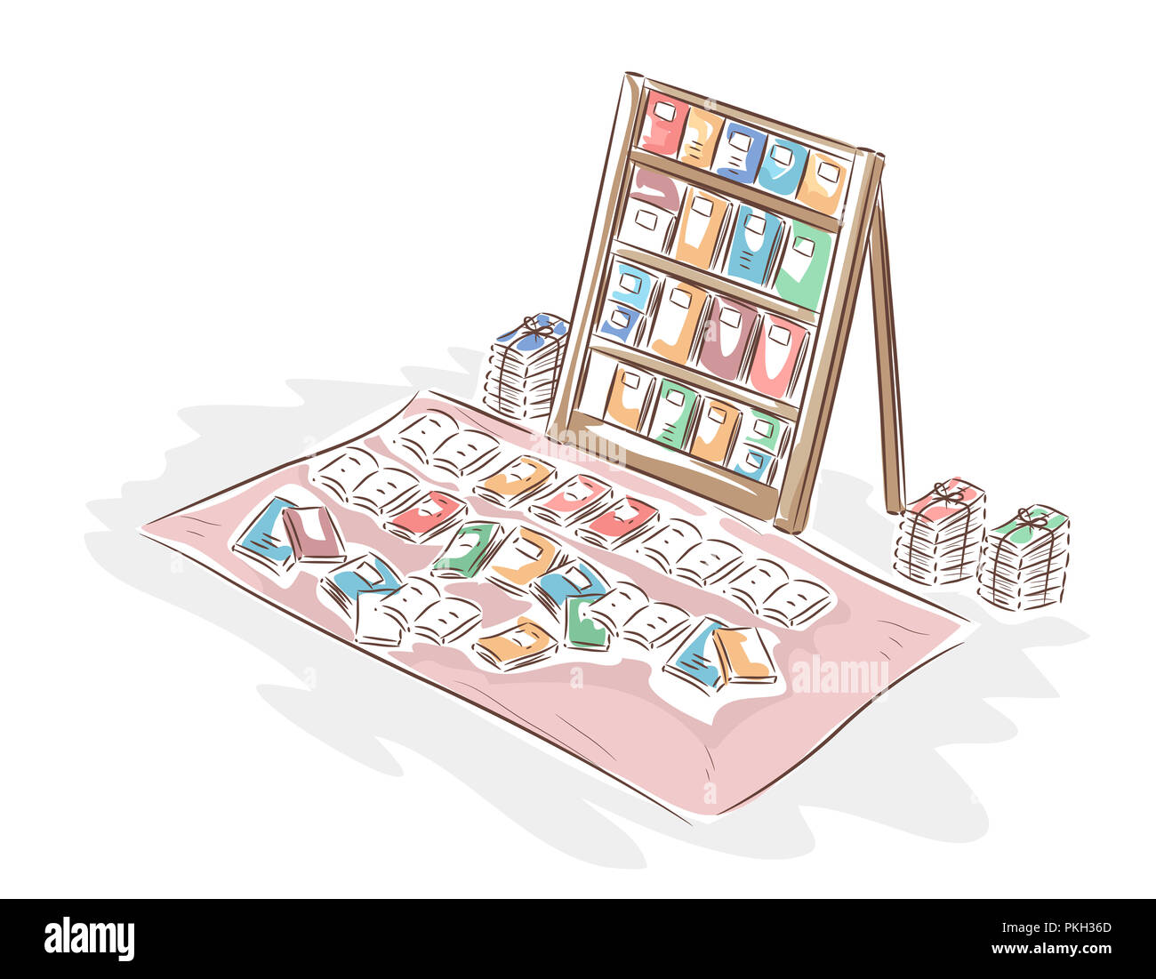 Illustration of a Book Stand and Rug with Books on Display for Sale ...