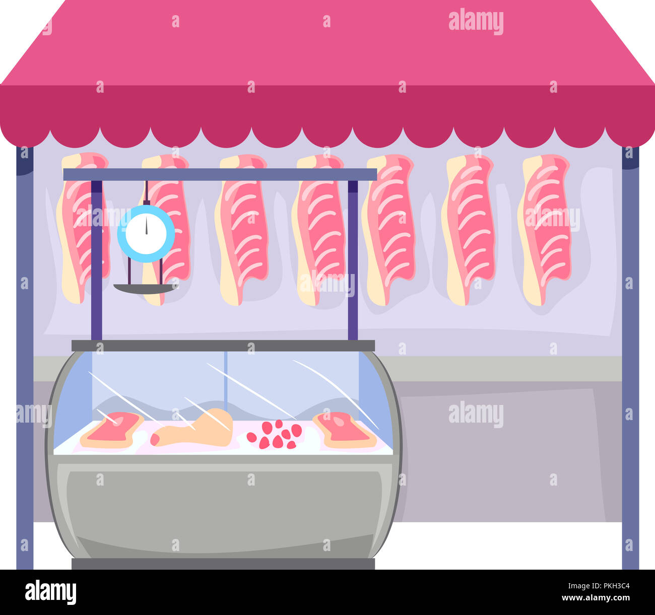 Illustration of a Meat Stand with Different Cuts of Meat and Weighing ...