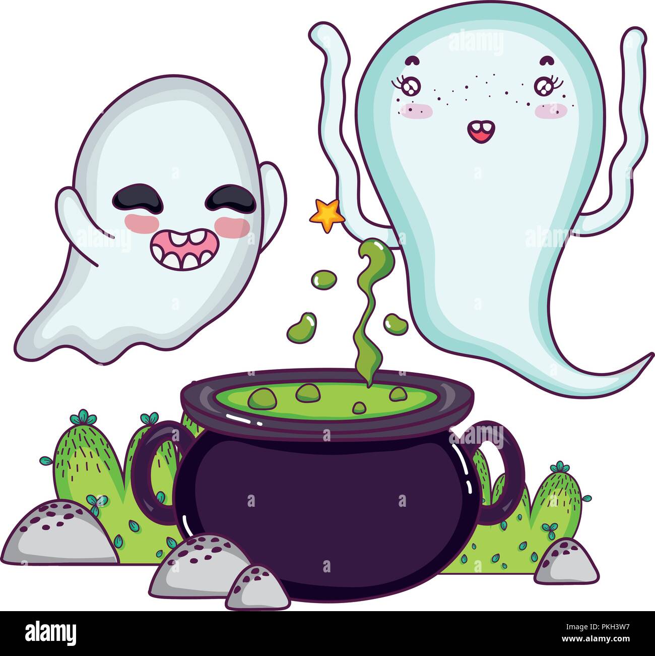 funny ghosts cooking pot cauldron vector illustration Stock Vector ...