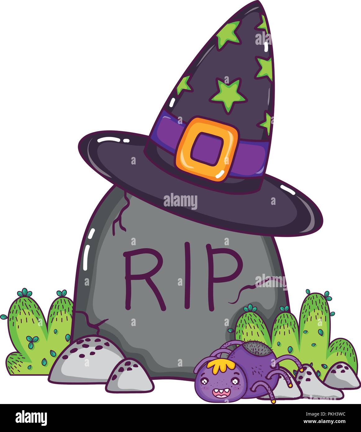 rip stone wearing with hat and spider vector illustration Stock Vector ...