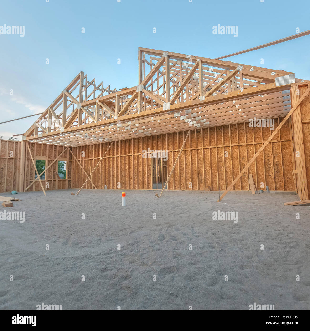 Large open area in construction building roof Stock Photo - Alamy