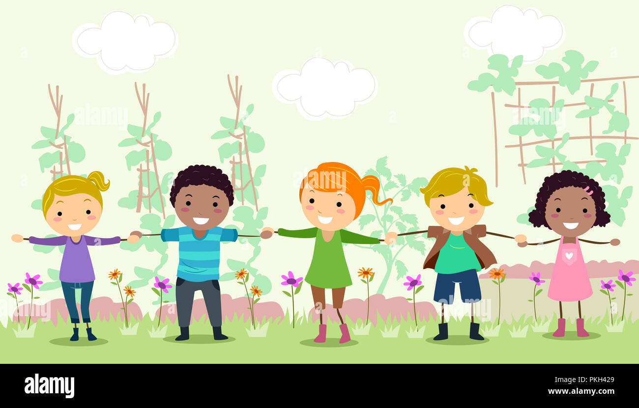 Illustration of Stickman Kids Raising Their Hands to Form a Human Fence ...