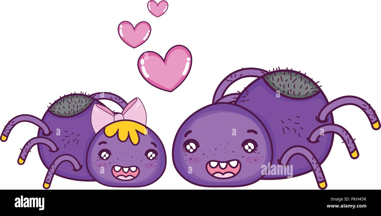 happy spider couple character with hearts vector illustration Stock ...