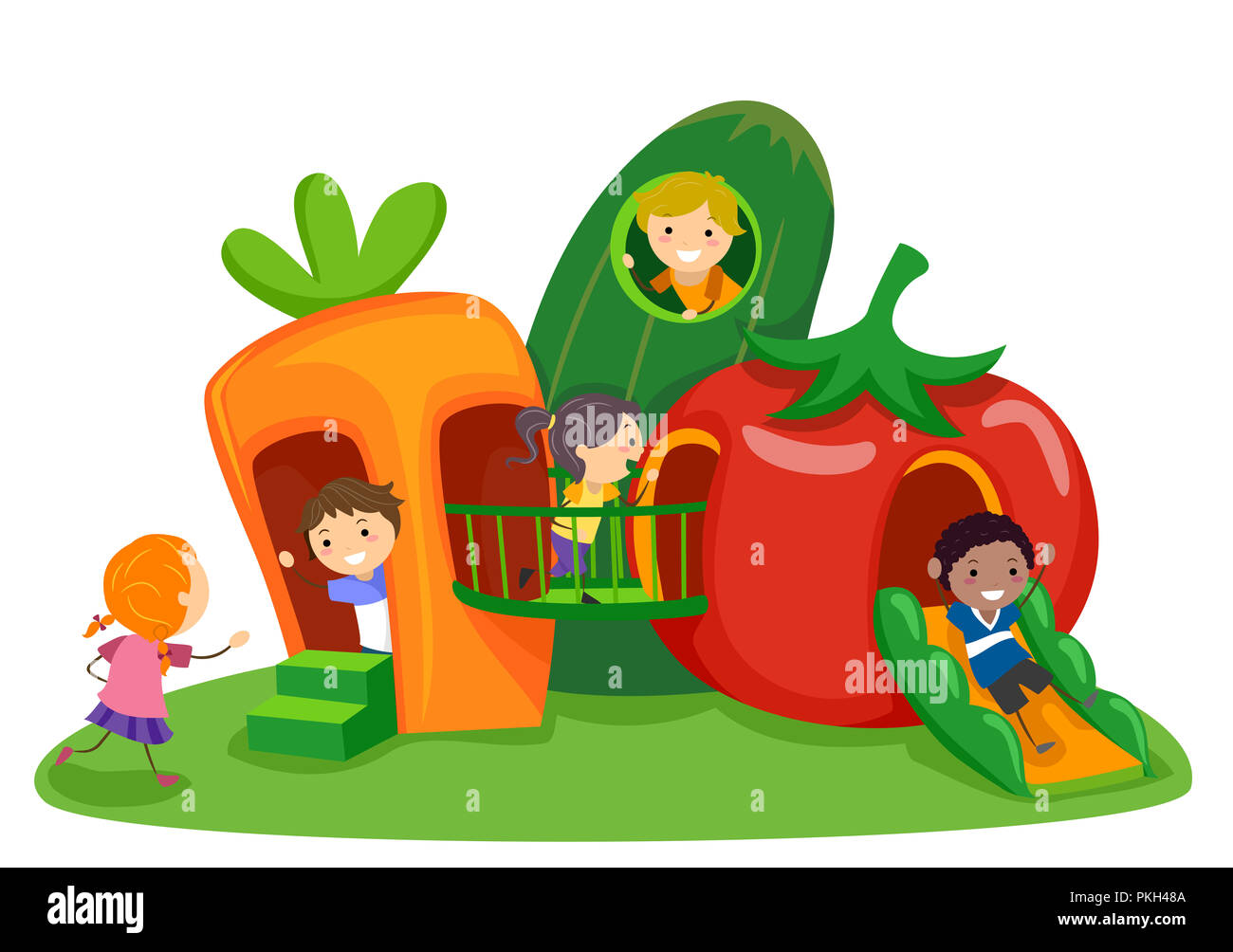 Illustration of Stickman Kids Playing in a Vegetable Themed Playground ...