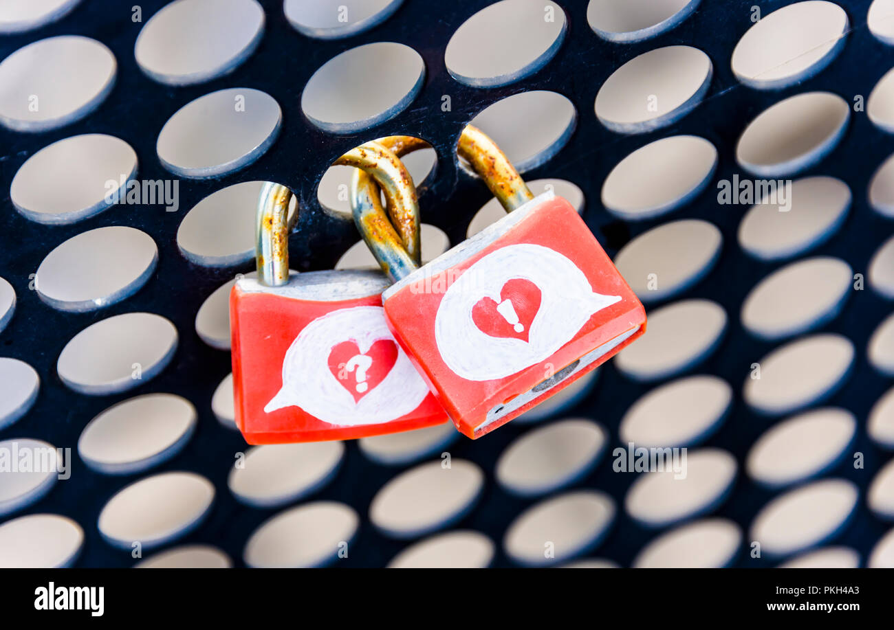 Twin love padlock close-up locked together Stock Photo - Alamy