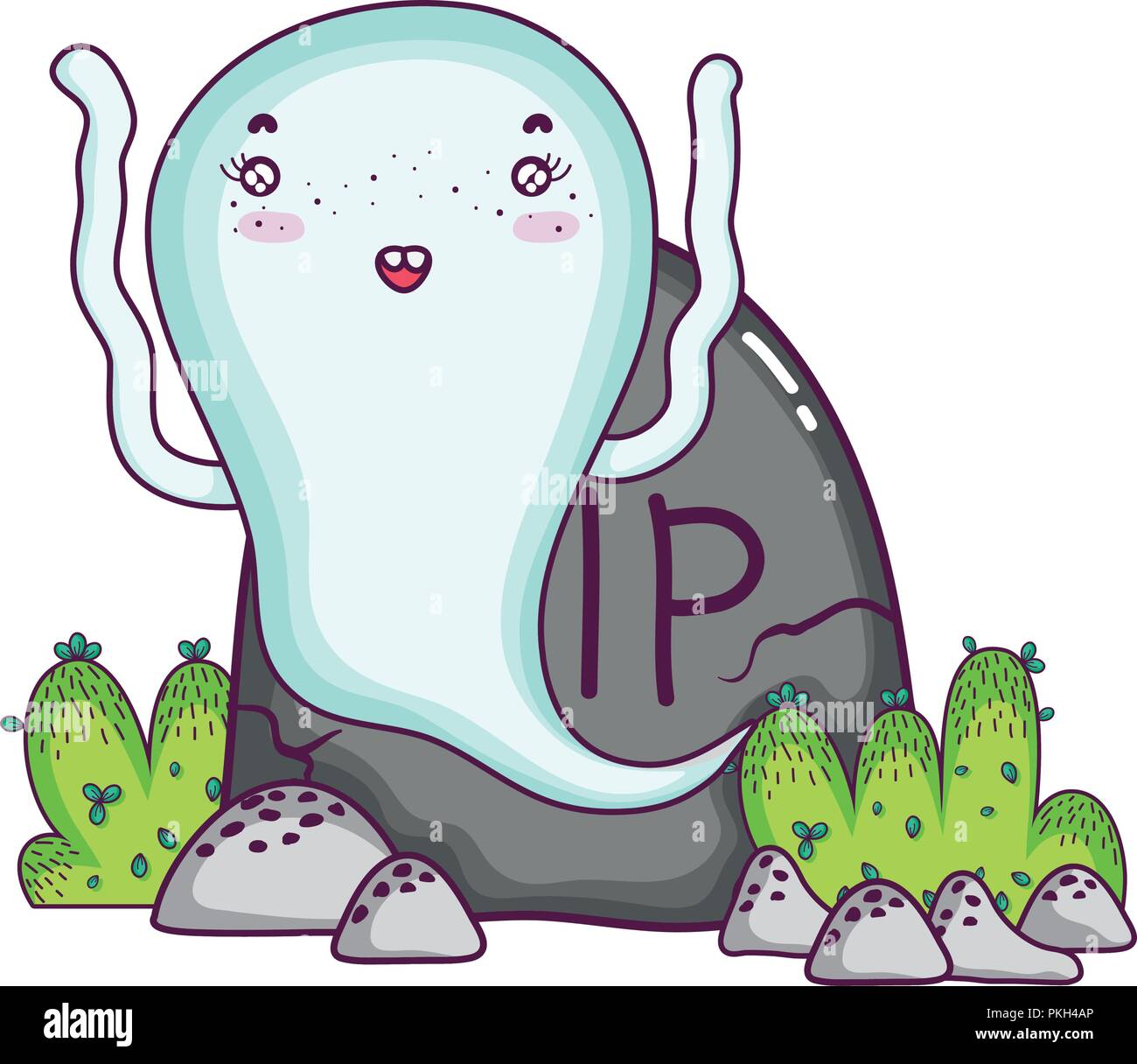 funny ghost character with rip stone vector illustration Stock Vector ...