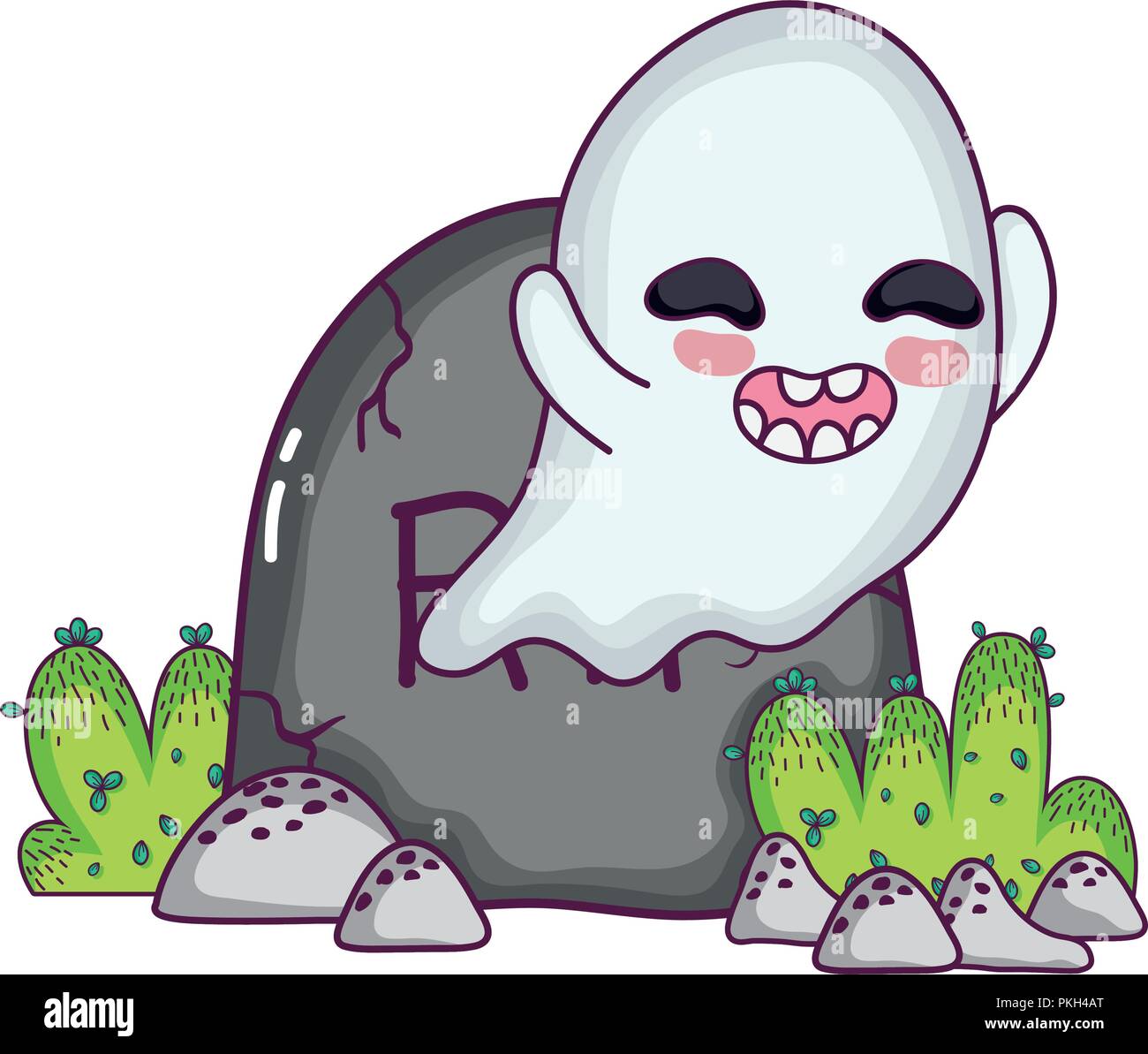 happy ghost character with rip stone vector illustration Stock Vector ...