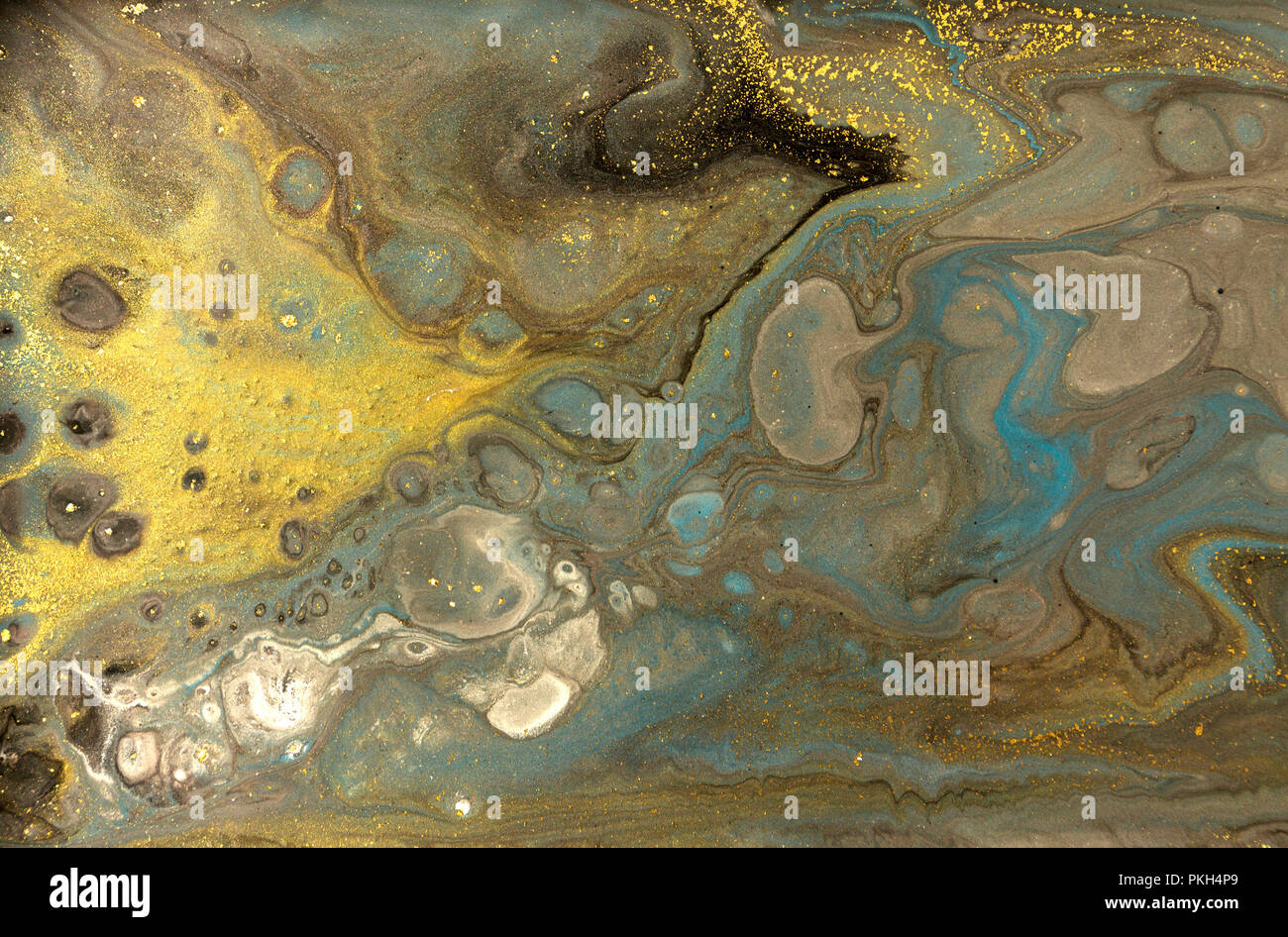 Gold marbling texture design. Blue and golden marble pattern. Fluid art ...