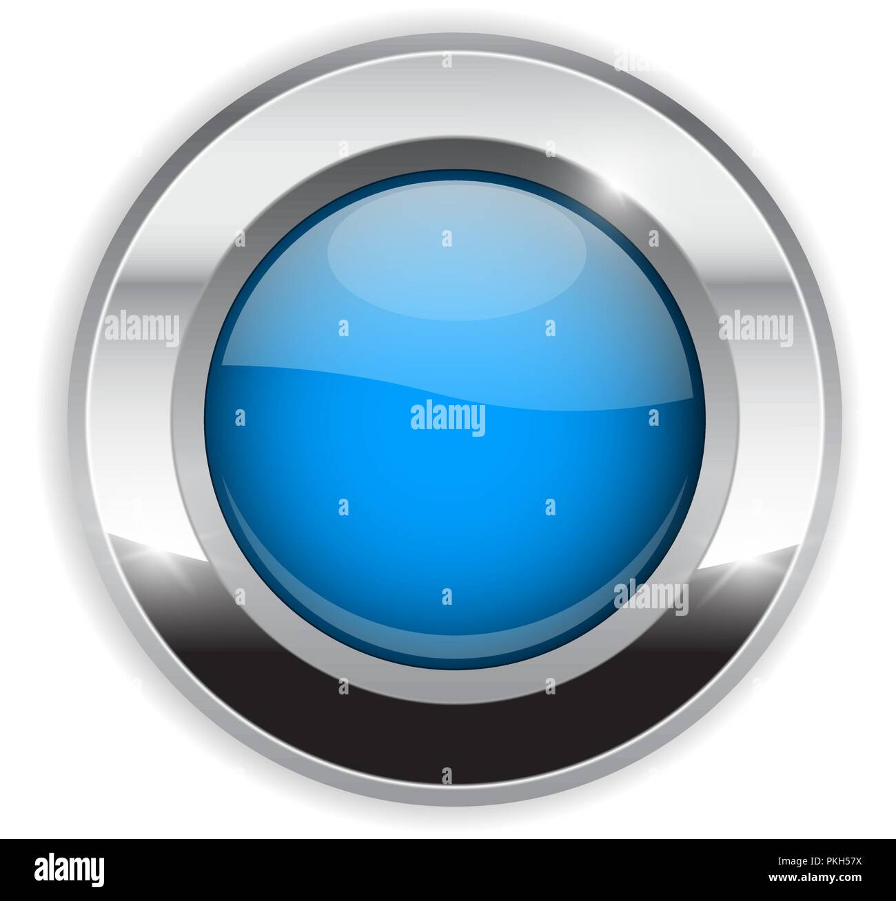 Blue round button. Glass 3d shiny icon with wide metal frame Stock ...
