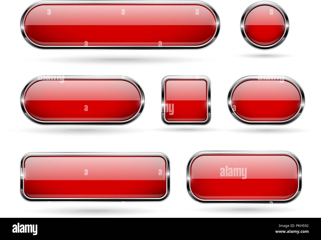 Red glass buttons with chrome frame. 3d icons Stock Vector Image & Art ...