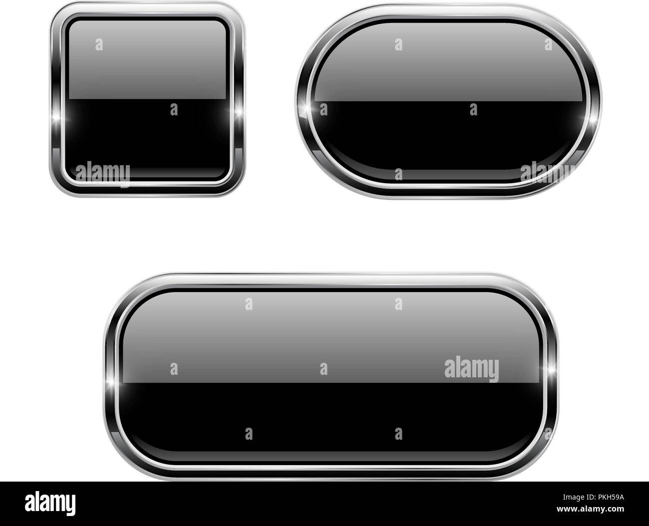Black glass buttons with chrome frame. 3d icons Stock Vector Image ...