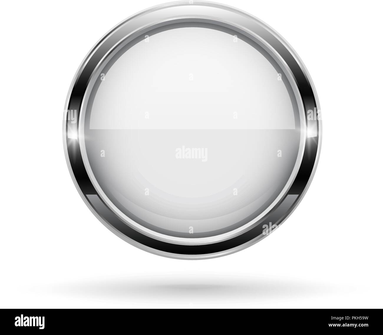 White button with chrome frame. Round glass shiny 3d icon Stock Vector ...