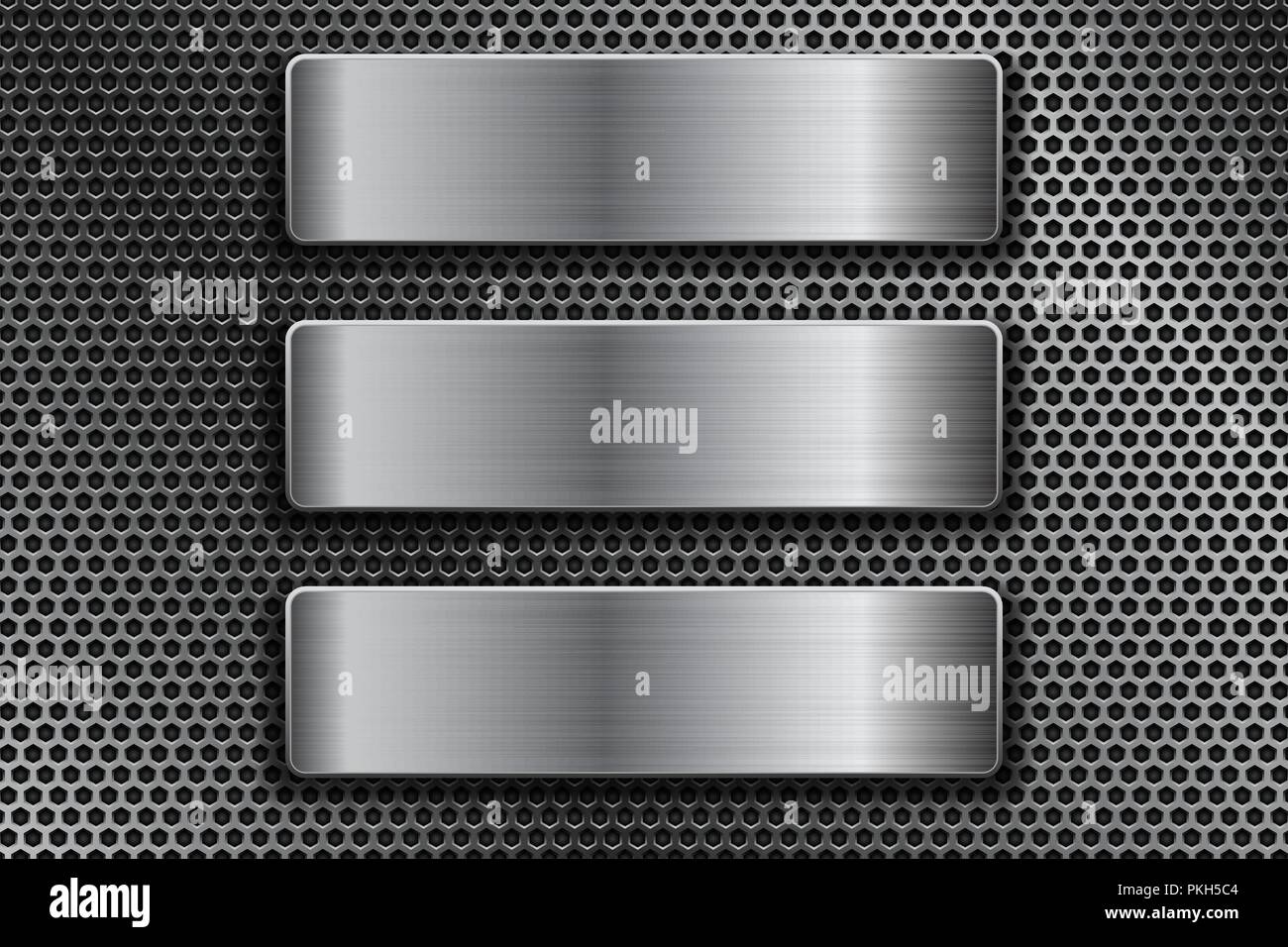 Steel rectangle plates on metal perforated background Stock Vector ...
