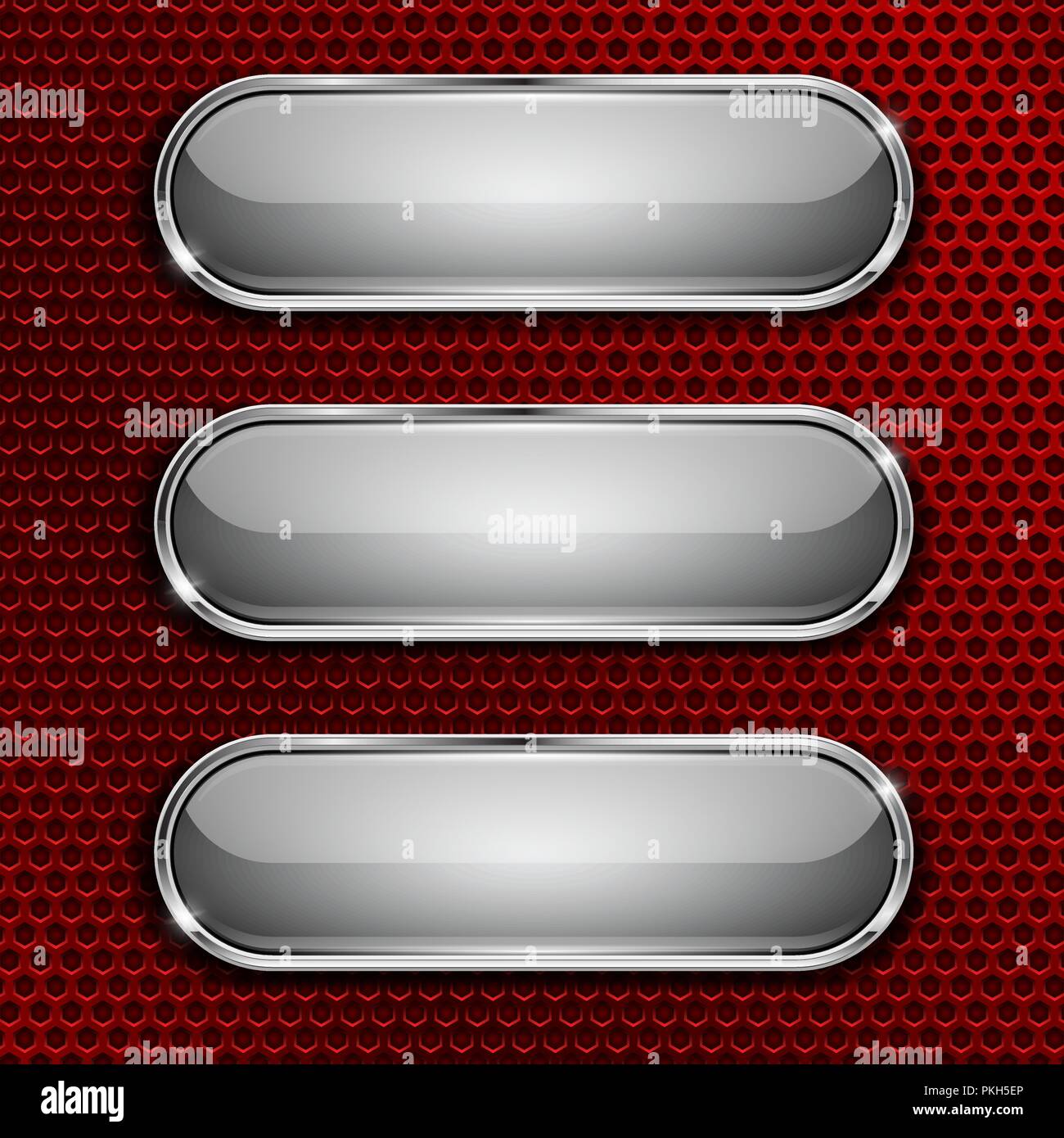 White oval glass buttons on red metal perforated background Stock ...