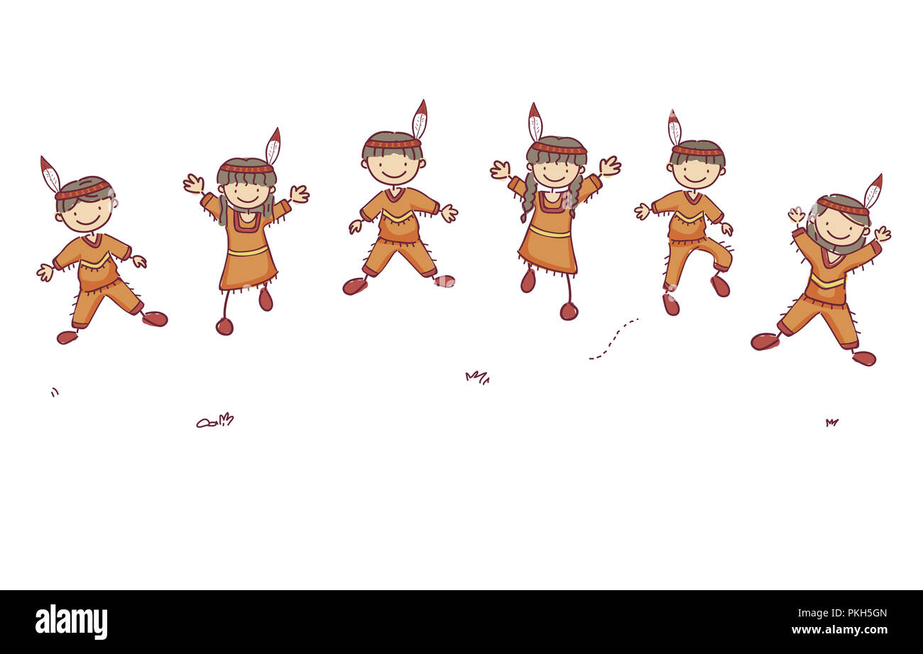 Illustration of Happy Stickman Native American Jumping Stock Photo - Alamy