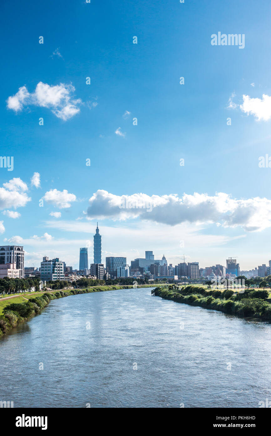 Serenity cityscape with skyscraper and river in Taipei, Taiwan Stock ...