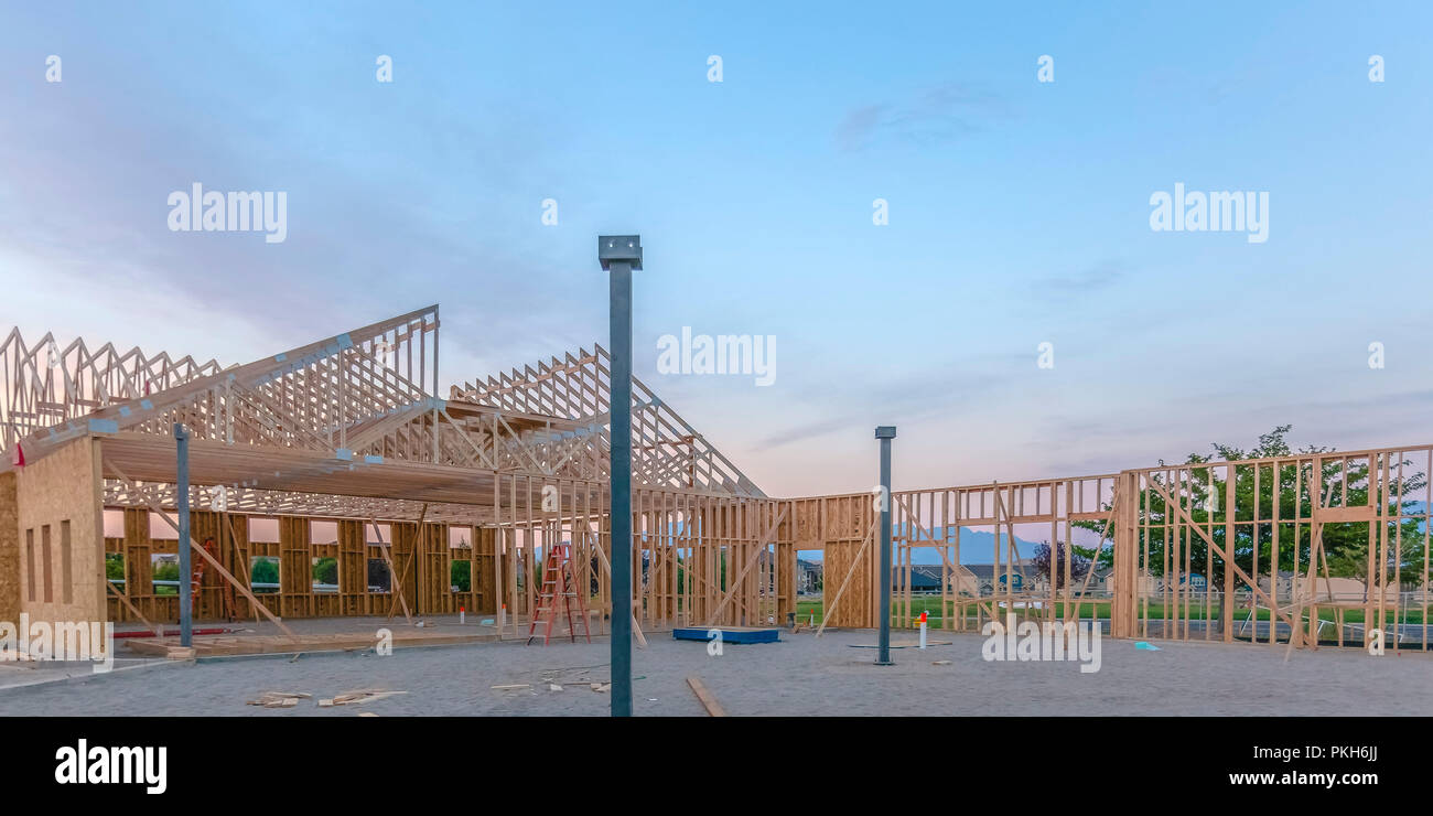Open construction zone of new buildings wide pano Stock Photo - Alamy