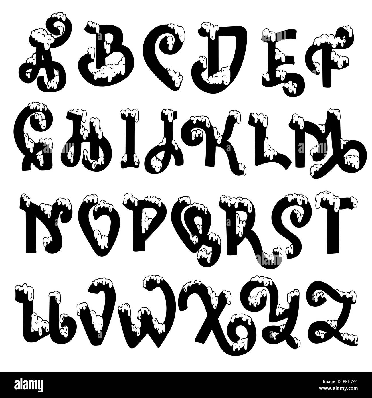 Christmas snowy alphabet. Christmas font with snow. Handdrawn lettering ...