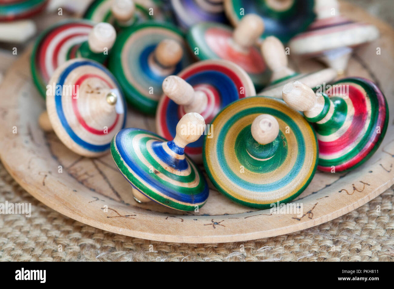 Coloured Spinnings Top Stock Photo - Alamy