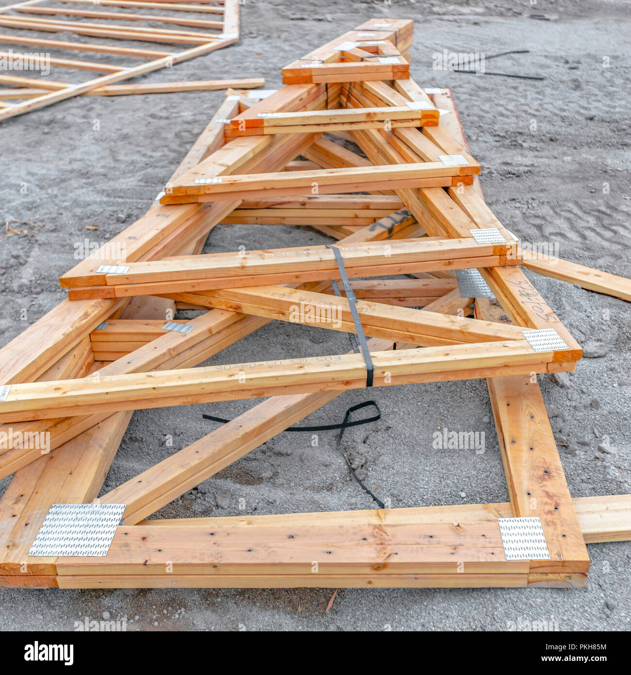 Roof segments constructed before install square Stock Photo - Alamy