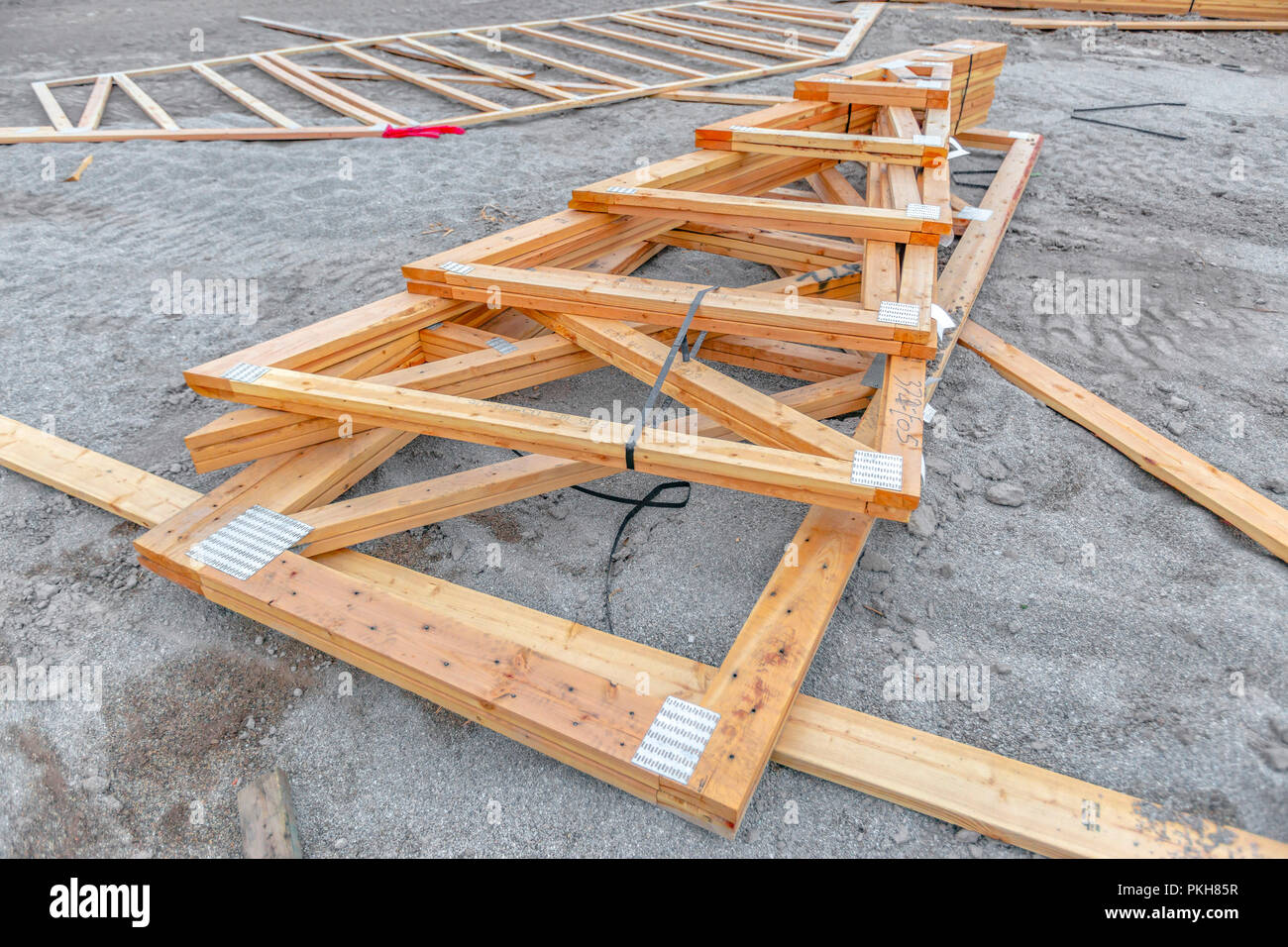 Roof segments constructed on floor before install Stock Photo - Alamy