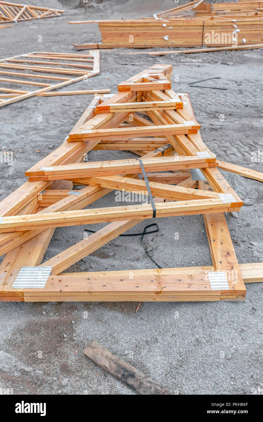 Roof segments constructed on ground before install Stock Photo - Alamy