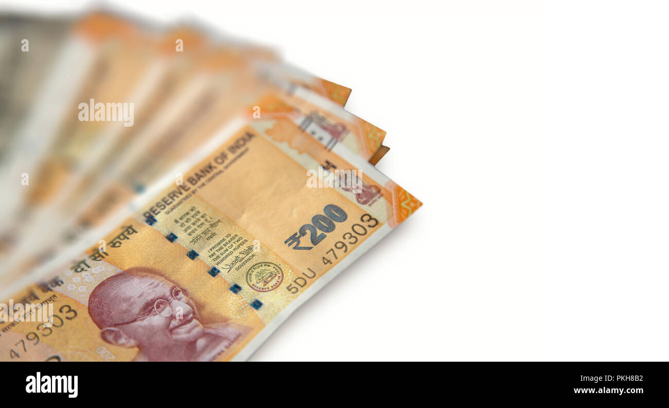 The brand new Indian currency bank notes of, 200 rupees banknote Stock ...