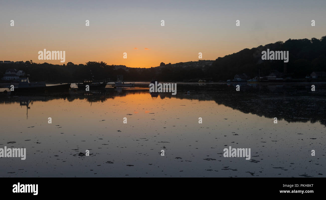 Sunrise of Hooe Lake, Plymouth Devon on arising tide Stock Photo - Alamy