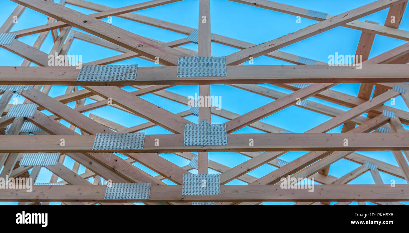 The horizontal beams of a wooden building pano Stock Photo - Alamy