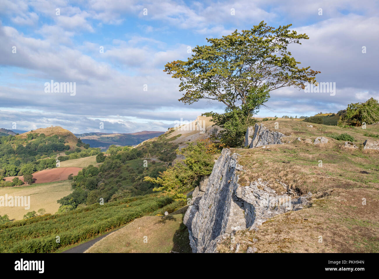 The limestone cliffs of Eglwyseg Escarpment above the Vale of ...