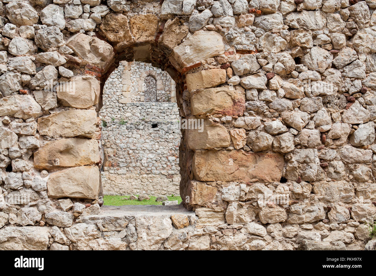 Aged stone wall texture at medieval fortification Stock Photo - Alamy