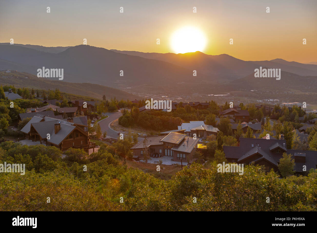Valley views of homes in mountain hillside Stock Photo - Alamy